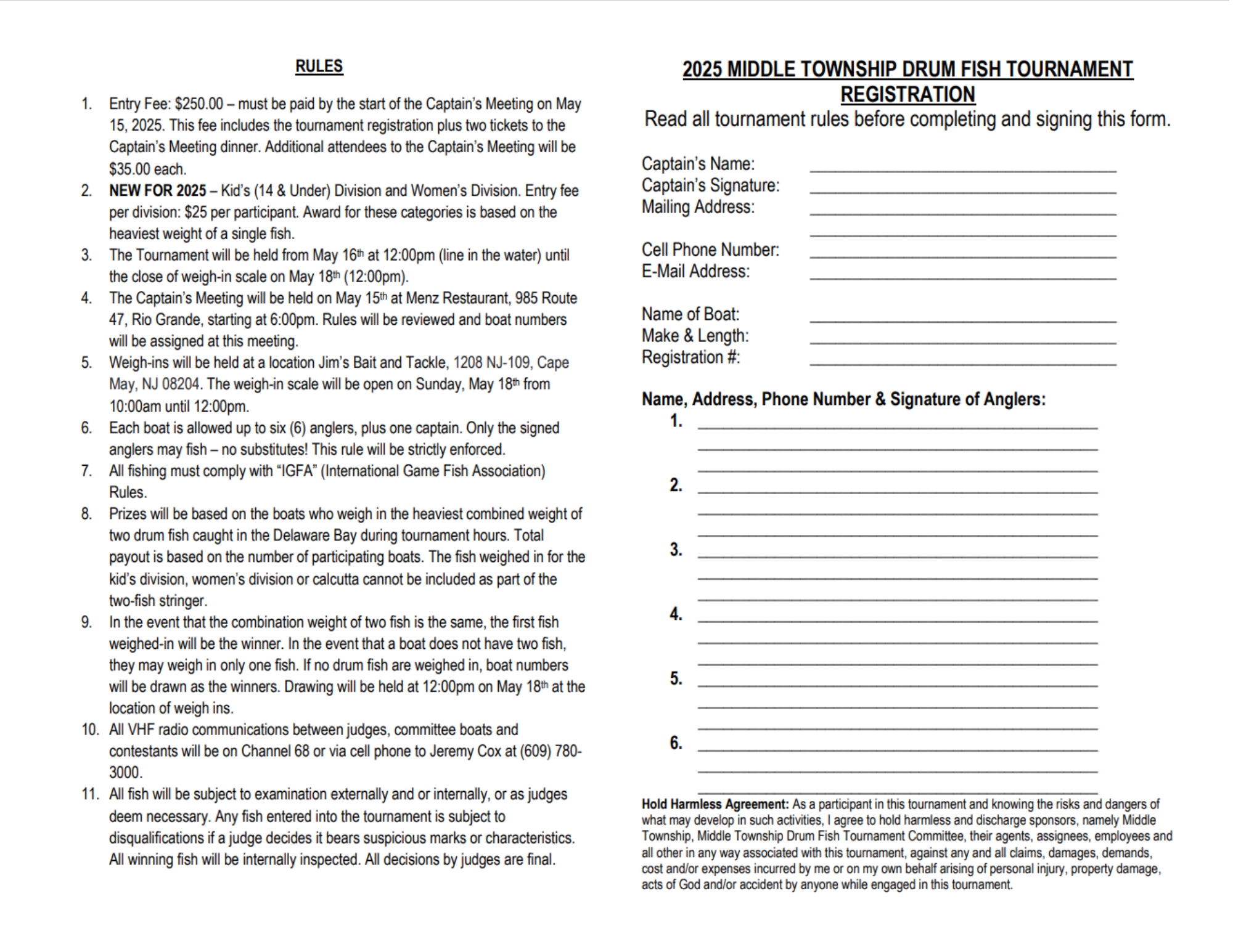 Middle Township Recreation Department - Forms & Documents